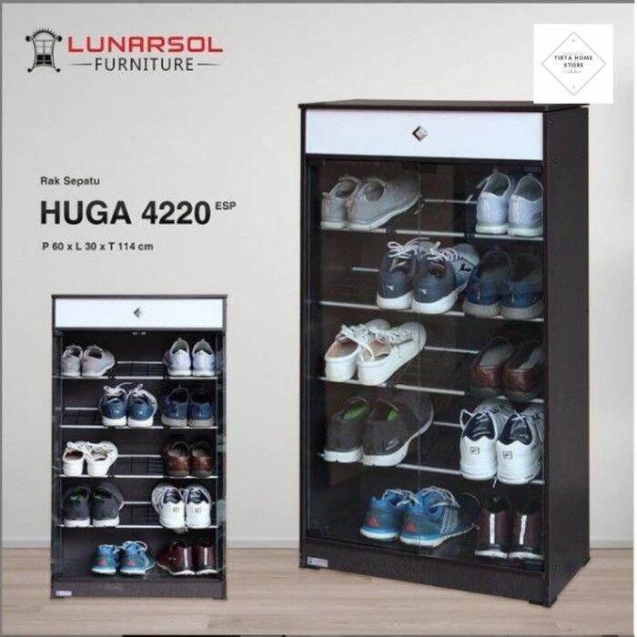 Rak Sepatu Rak Sandal Minimalis 2 Pintu Kaca Huga 4220 Lunar | Lazada ...
