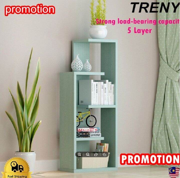 TRENY 5 Tiers Multipurpose BookShelf Wooden Shelves Rack Office File Storage Rack Simple Floor ...