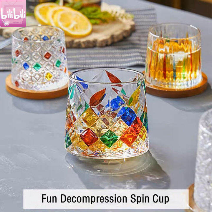 Bilibili Painted Embossed Whiskey Spin Glass Cup Decompression Rotating ...