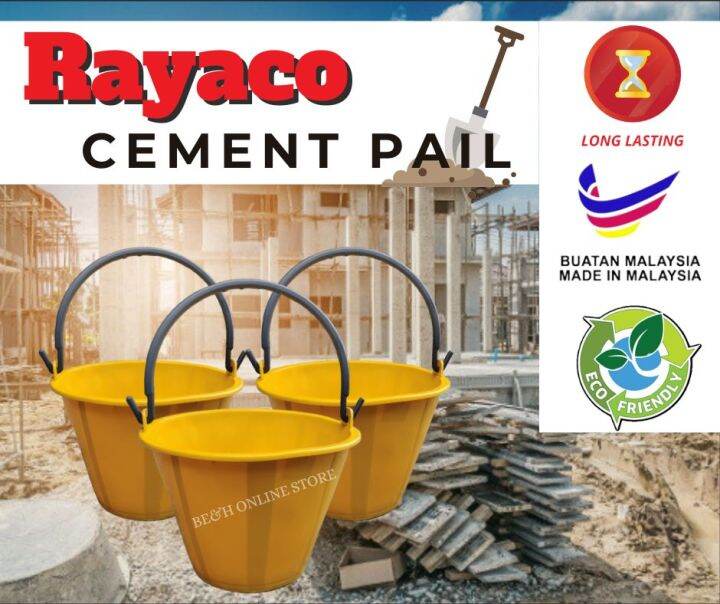 [Ready Stock] Rayaco Cement Pail Pvc Yellow Cement Pail / Steel Handle ...