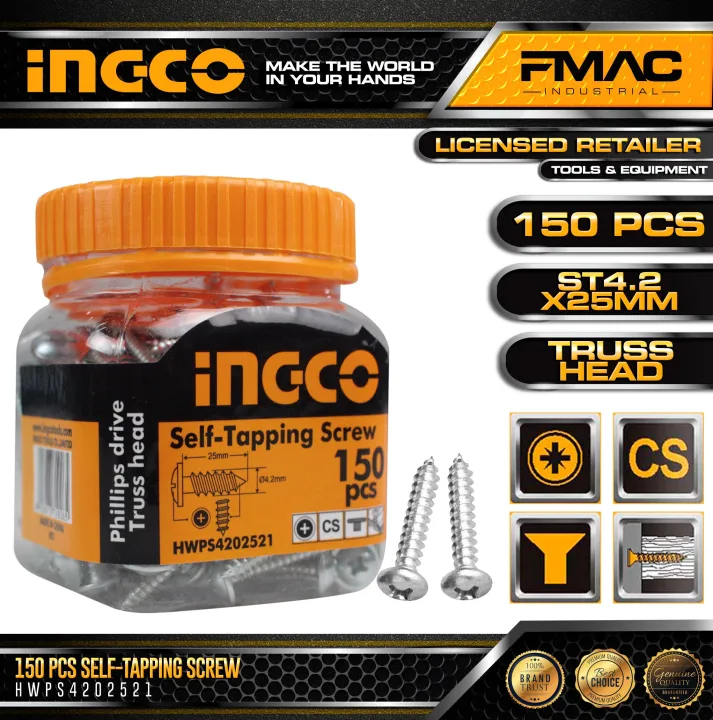 INGCO 150 pcs Self-tapping screw HWPS4202521 FMAC⭐⭐⭐⭐⭐ | Lazada PH