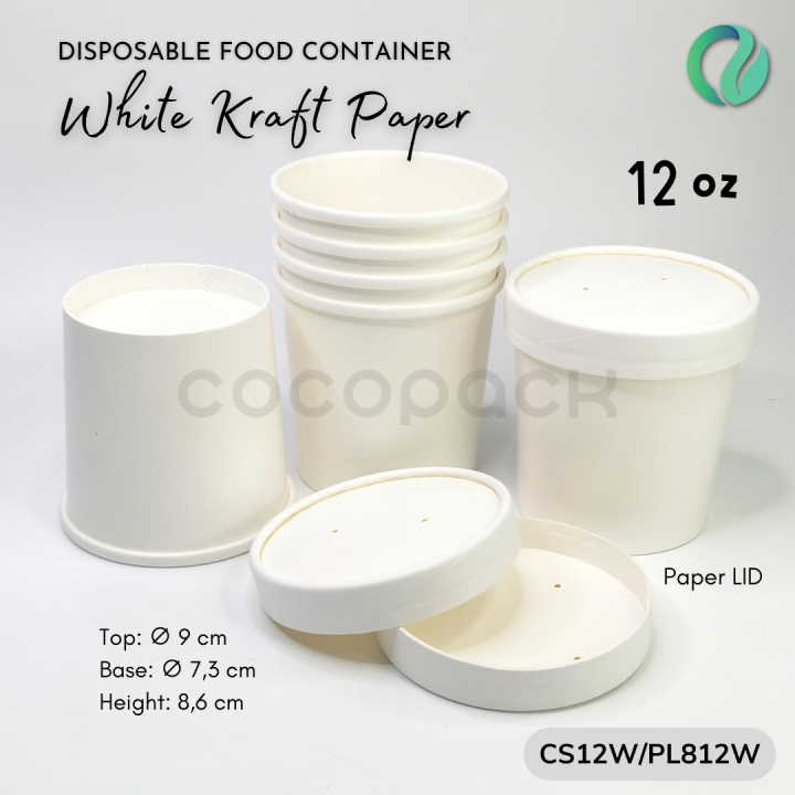 White Kraft Paper Cup Ice Cream Bowl + Paper Lid 12oz (10 PCS) | Lazada ...