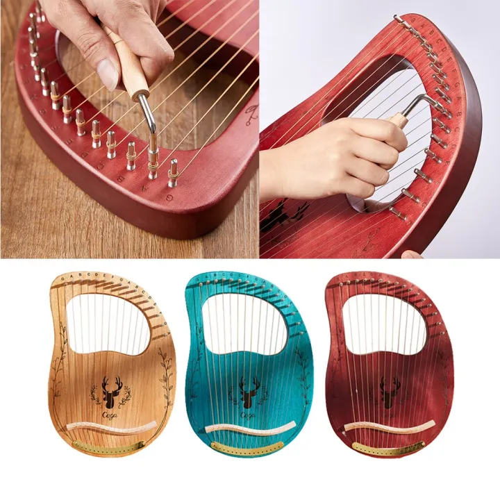 New 16 Strings Mahogany Lyre Harp W/ Free Key & Bag Set Single Board ...