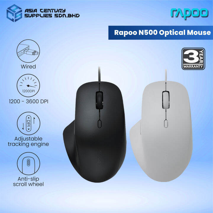 Rapoo N500 USB Wired Optical 3600 DPI Adjustable Mouse - 3 Years Warranty | Lazada
