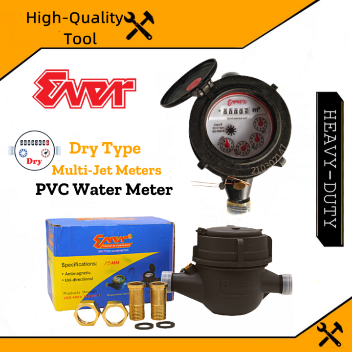 EVER Original PVC Water Meter 15mm Heavy Duty Dry Type Sub Meter Brass ...