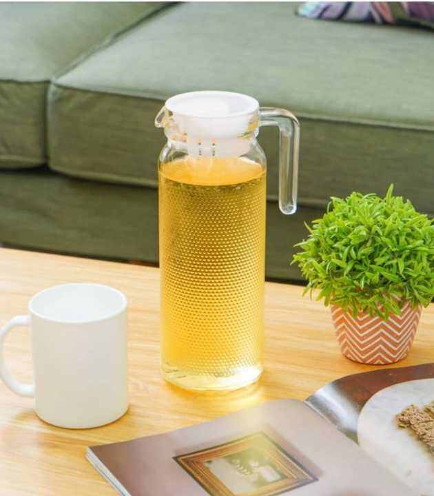 TEKO JUG PITCHER KACA 1 LITER WARNA PUTIH/TEKO MINYAK TEKO AIR 1 LITER ...