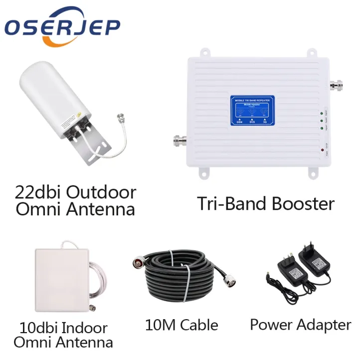 Oserjep Tri Band 900 1800 2100 2600 MHz Cellular Amplifier Cell Phone Mobile Network Enhancer 2G ...