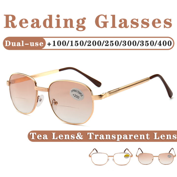 Look Far And Near Reading Glasses Metal Frame Resin Material Tea Lens ...