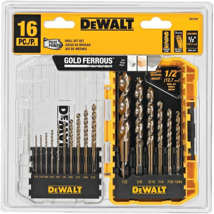 DEWALT - DEW-DW1956 Drill Bit Set with Pilot Point, 16-Piece (DW1956 ...