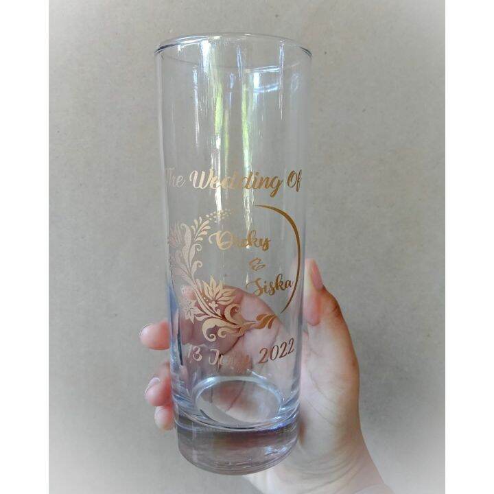 GELAS KACA CUSTOM SABLON SOUVENIR PERNIKAHAN WEDDING MURAH | Lazada ...