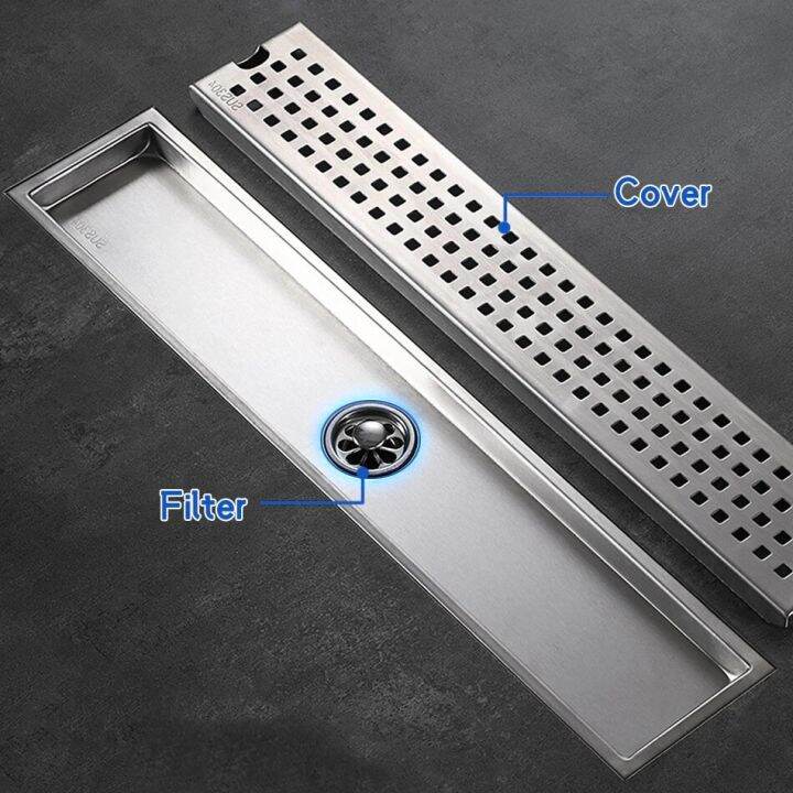 304 Stainless Steel Floor Drain Rectangle Grid Bathroom Shower Long ...