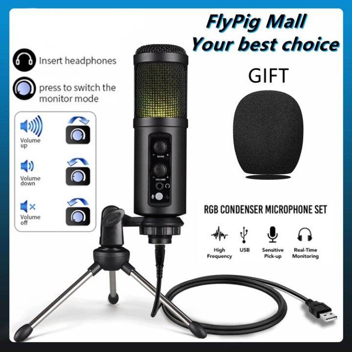 RGB USB Condenser Microphone Asmr microphone Recording Condenser Mic ...