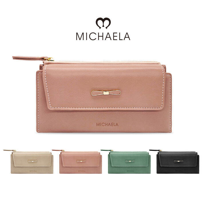 MICHAELA Elegant Long Wallet with Bow 16 Card Holders 2 Photo Windows 1 ...