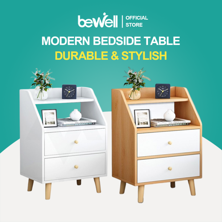Bewell Bedside Table Nordic Style Drawers Night Stand Storage Cabinet for Bedroom Home Wooden ...