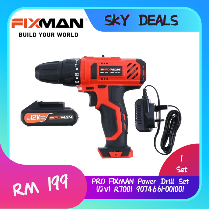PRO FIXMAN Power Drill Set R7001 12V 1300mAh Lithium Ion Battery 360-degree Comfortable Small ...