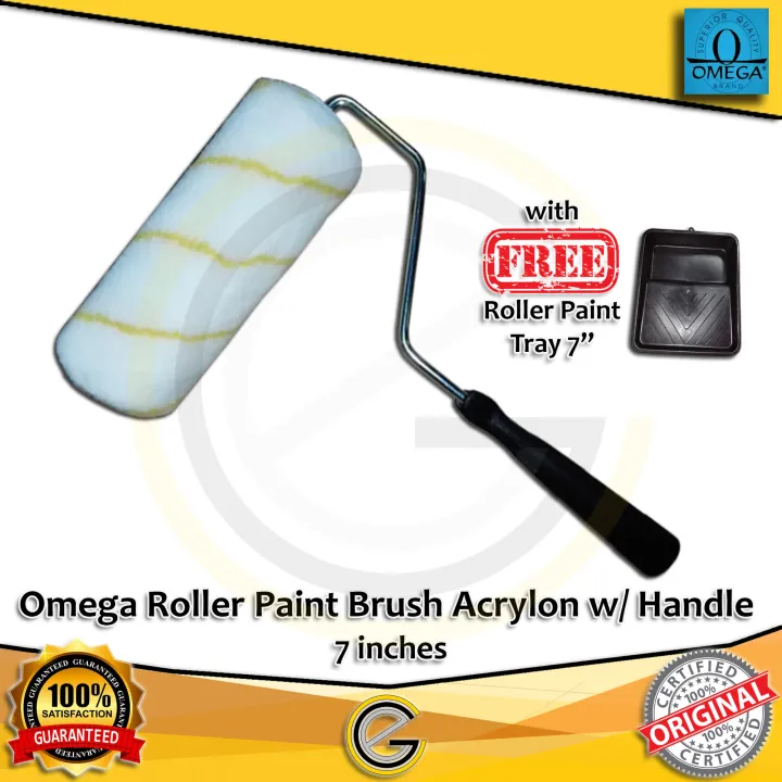 Omega Roller Paint Brush Acrylon 7 inches with free Paint Tray 7 inches ...
