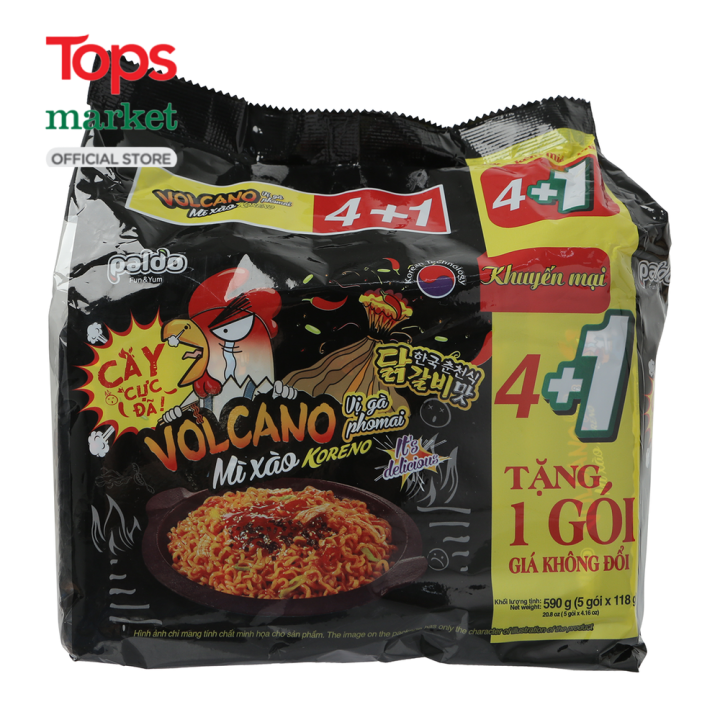 Lốc 5 Mì Xào Koreno Volcano Vị Gà Phô Mai 118G - Siêu Thị Tops Market ...