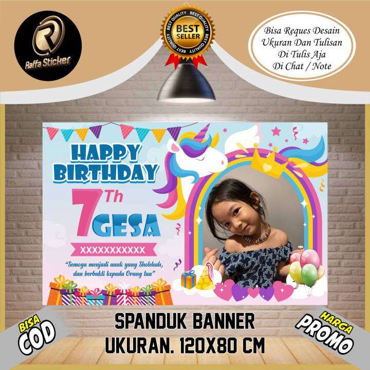 Spanduk Banner Backdrop Pesta Ulang Tahun Anak Custom ukuran 120x80CM ...