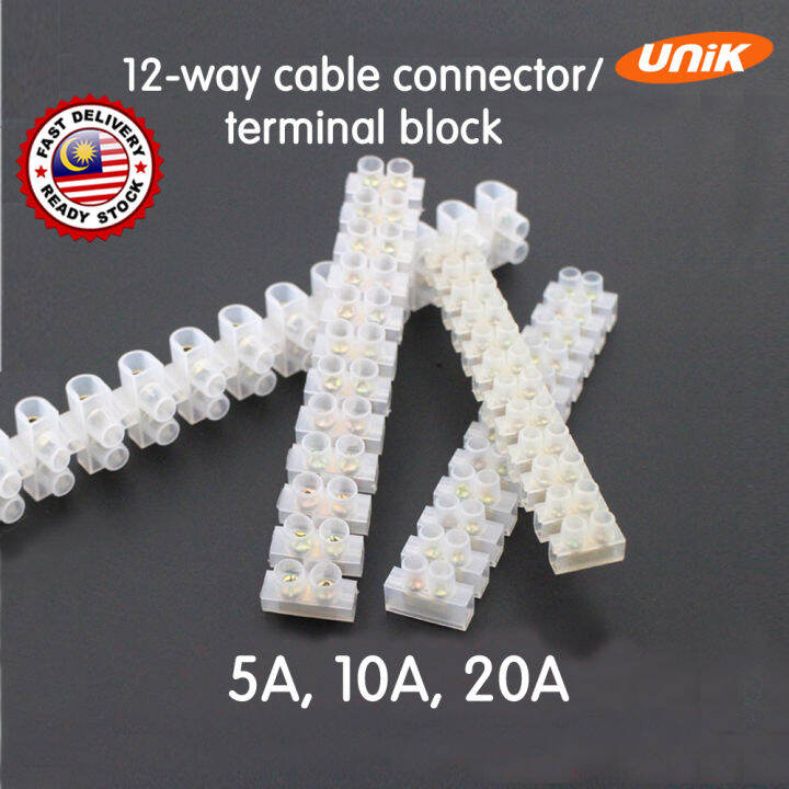 [UNIK] 12-Way 5A, 10A, 20A PVC Cable Wire Connector Terminal Block for ...