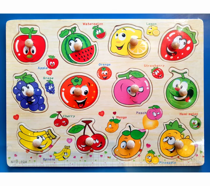 Wooden Inset Peg Fruits Puzzle Board Early Educational and Therapeutic ...