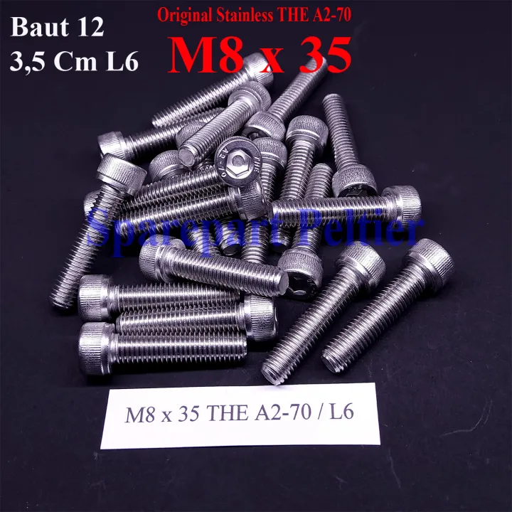 Baut L 6 stainless M8 x 35 M8x35 Drat 12 SUS 304 ORIGINAL THE A2-70 | Lazada Indonesia
