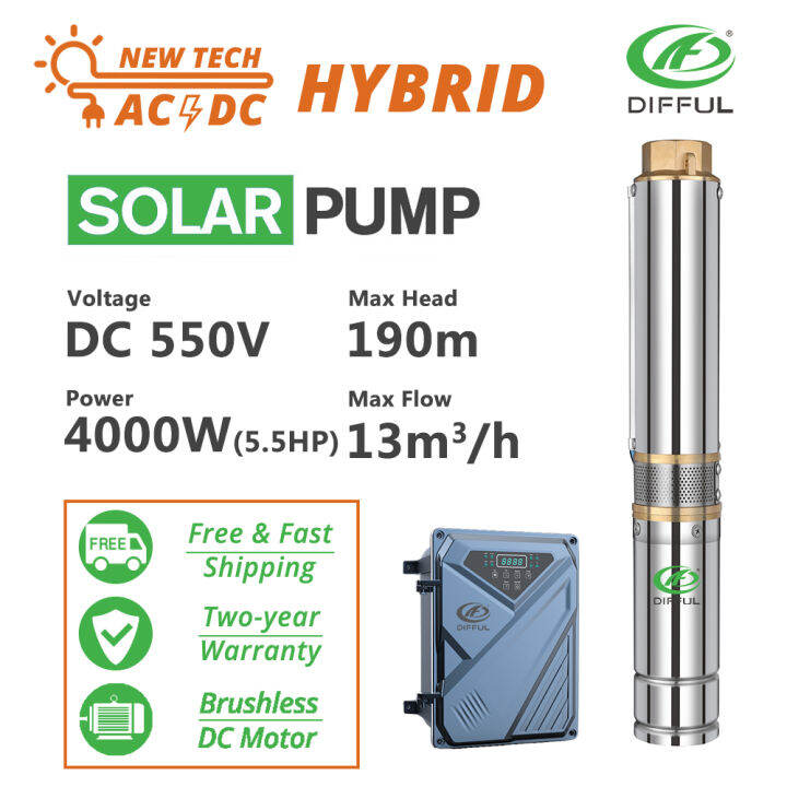4" AC/DC Deep Well Solar Water Pump 380V 5.5HP 4KW MPPT Controller ...