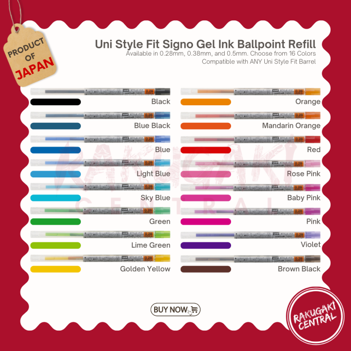 Uni Style Fit Signo Gel Ink Ballpoint Refill 0.28mm, 0.38mm & 0.5mm ...