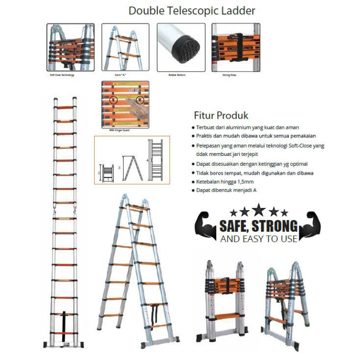 Tangga Lipat Aluminium Teleskopik 5M Double Telescopic Ladder 5 Meter ...