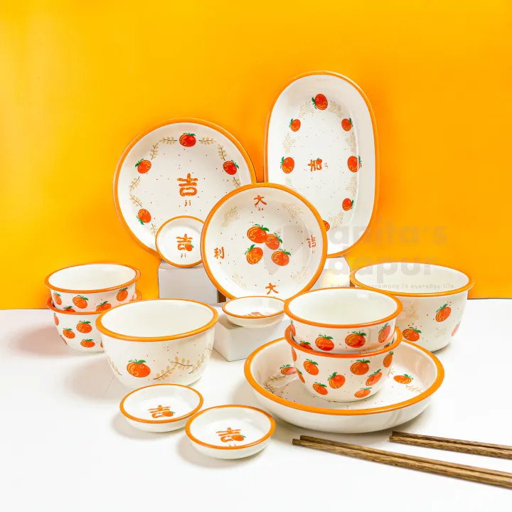 CNY Good Luck Orange Set Ceramic Tableware/Gift set/ChineseNewYear ...