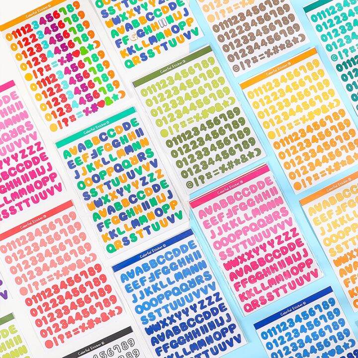 6 Sheets Colorful Alphabet Number Stickers Student Decorative DIY ...