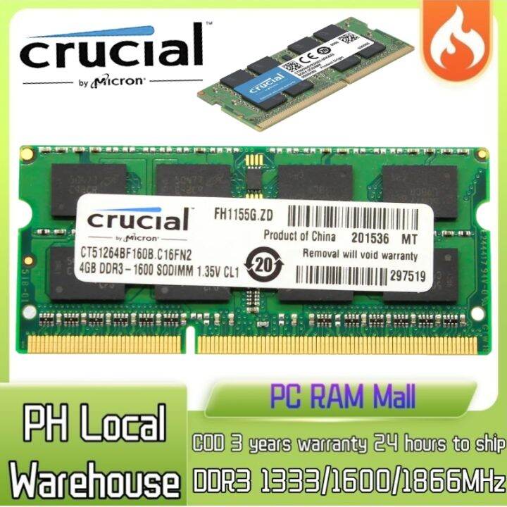 Crucial RAM 4G 8GB DDR3 1333MHz 1600Mhz PC3-12800 DDR3L 1.35V PC3L-10600 204pin SO-DIMM Laptop ...
