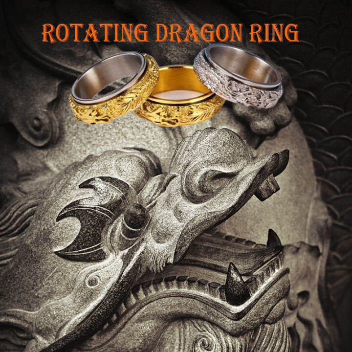 Rotating Zodiac Dragon Men's Amulet Ring Fortune Ring wear it to buy a ...