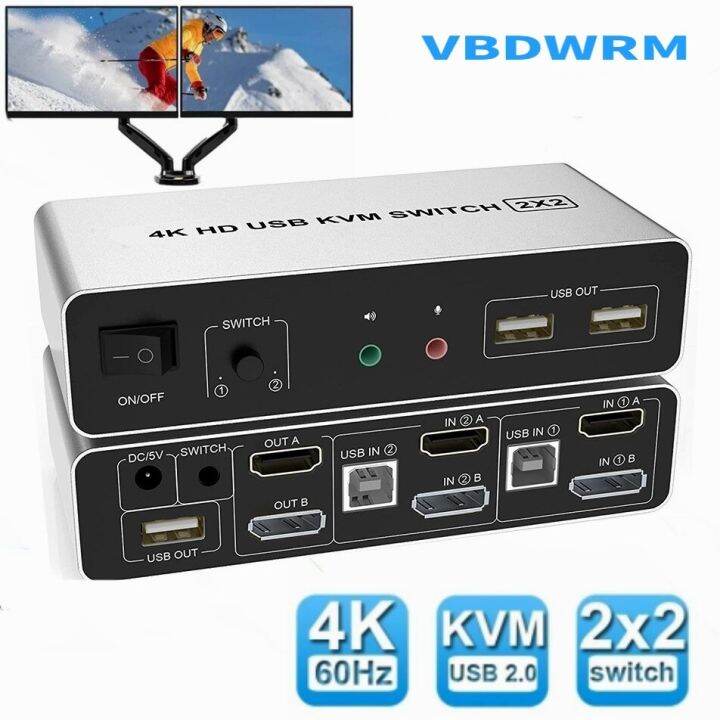 2x2 DisplayPort HDMI KVM Switch 4K60Hz Dual Monitor KVM Switch Extended ...
