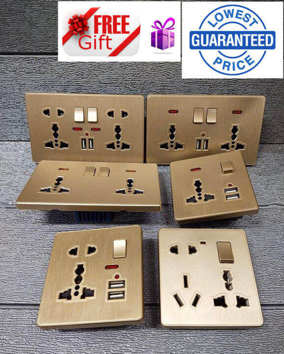 🎁 +SMALL FREE GIFT 🎁 13A WALL SWITCH ( GOLD ) SOCKET MULTI USB CHARGER ...