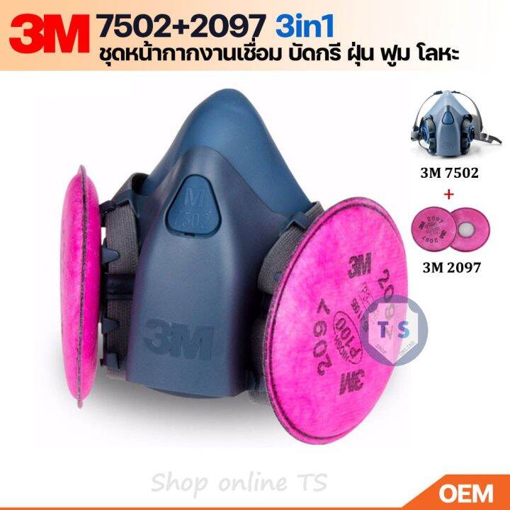 โปรดีล คุ้มค่า []3M 7502+2097 หน้ากากป้องกันฝุ่นละออง ฟูม โลหะ งานเชื่อม บัดกรี ของพร้อมส่ง ...