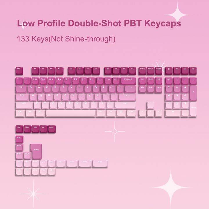 144 Key Low Profile PBT Keycaps Blue Backlit Shine Through Slim Double ...