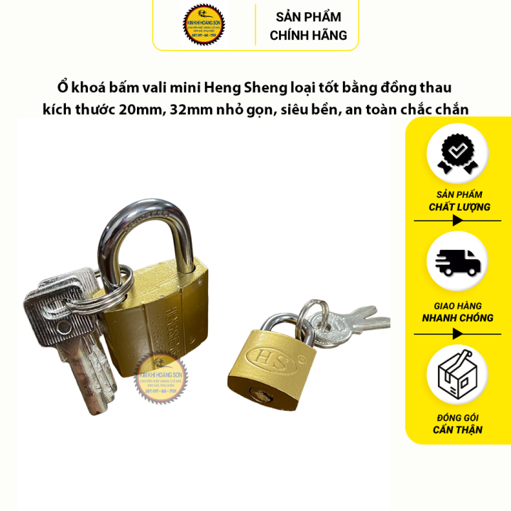 Ổ khoá bấm vali mini Heng Sheng loại tốt bằng đồng thau kích thước 20mm ...