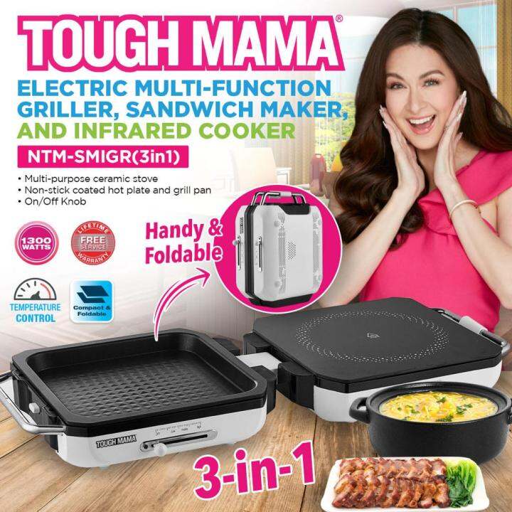 Tough Mama NTM-SMIGR3IN1 Electric Griller Sandwich Maker Infrared Cooker Foldable Handy ...