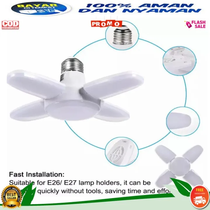 Lampu Cantik Model Kipas 4 Sayap LED E27 28W /6500k Folding Fan Mini Blade Bulb | Lazada Indonesia