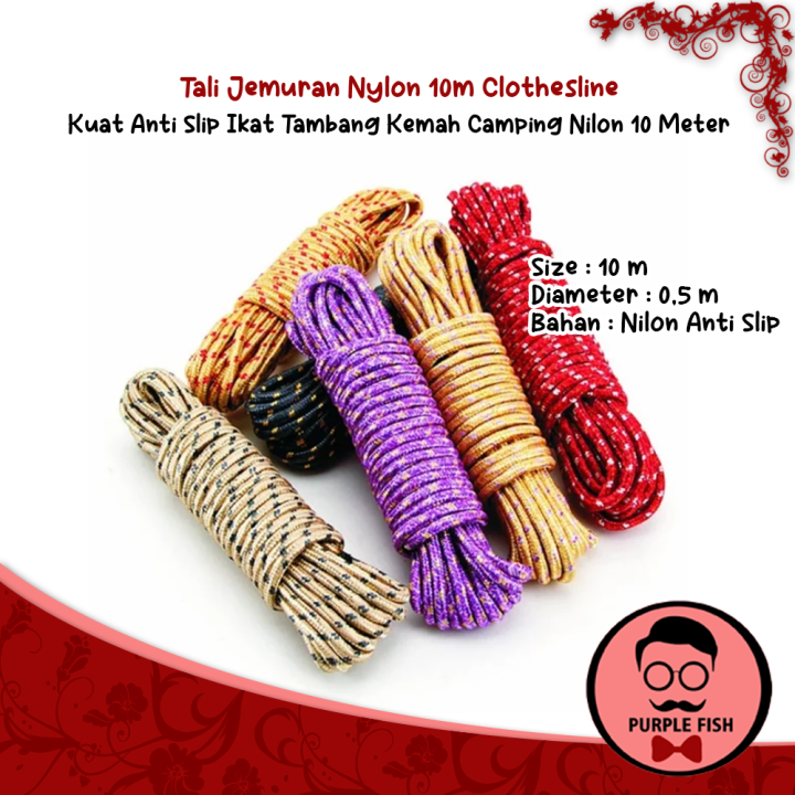 Tali Jemuran Nylon 10m Clothesline Kuat Anti Slip Ikat Tambang Kemah ...