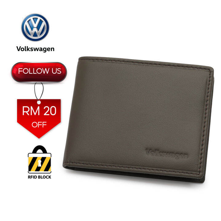 VOLKSWAGEN GENUINE LEATHER RFID WALLET VWW 125-4 BROWN | Lazada
