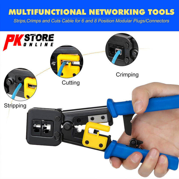 RJ45 CRIMPING TOOL RATCHET WHEEL THROUGH HOLE CABLE CLAMP CAT5 CAT5E ...