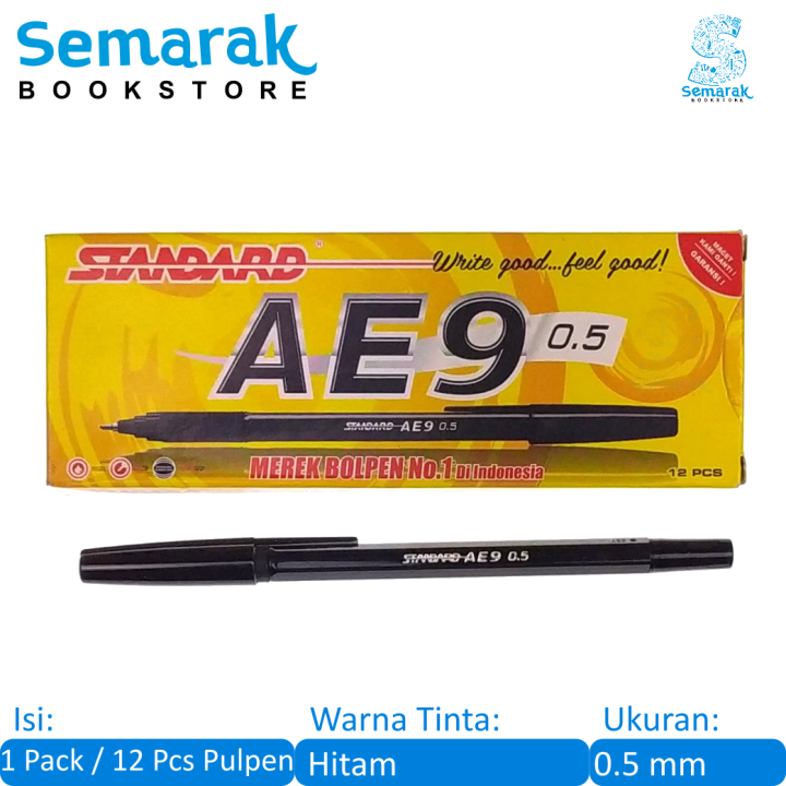 Standard AE9 Pulpen Oil Gel Alfa Tip 0.5 - Hitam [1 Pack / 12 Pcs] | Lazada Indonesia
