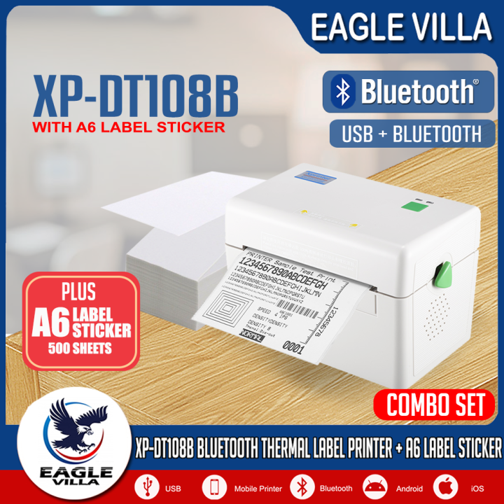 EAGLE VILLA Xprinter XP-DT108B (USB+BLUETOOTH) Thermal Label Printer+A6 LABEL THERMAL STICKER ...