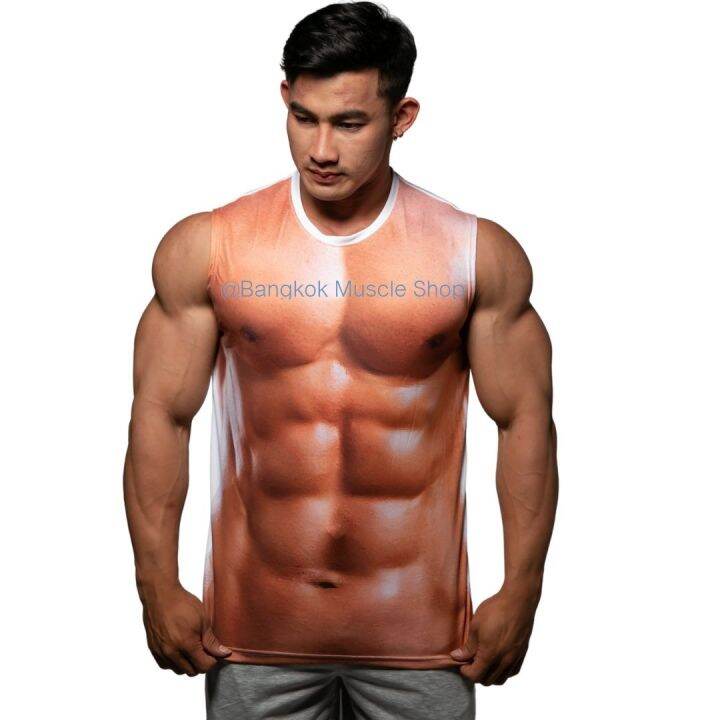เสื้อแขนกุดผู้ชาย ลายกล้าม SIX PACK SLEEVELESS SHIRT | Lazada.co.th
