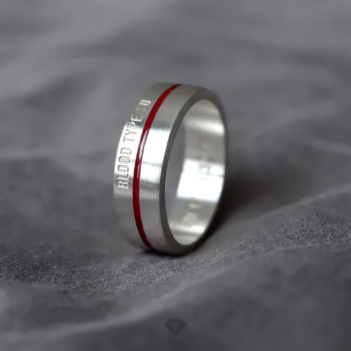 แหวน Red Cross line ลายเส้นตรงรอบวง บรรจบกัน ผิวด้านปัดแฮร์ไลน์ สามารถ ...