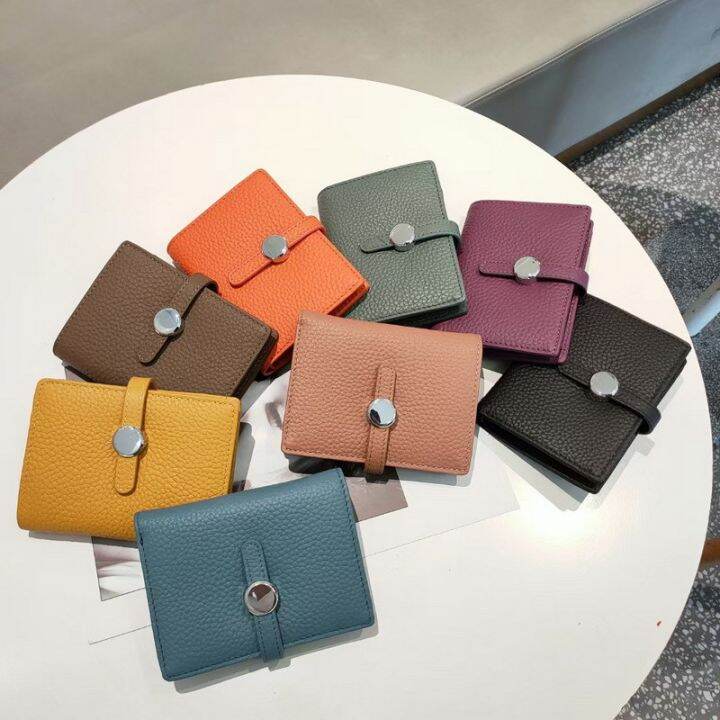 Leather Bi-fold Short Wallet Feminine Temperament Inside And Outside ...