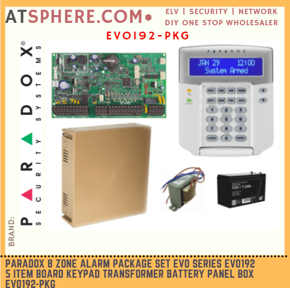 Paradox 8 Zone Alarm Package Set EVO Series EVO192 Expandable to 192 ...