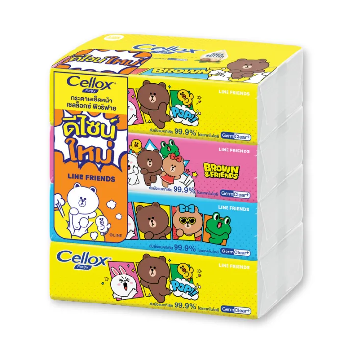 Cellox Purify Line Friend Facial Tissue 115/110 Sheets x 4 Packs.เซล ...
