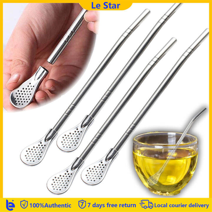 Stainless steel straw spoon filtering STRAW SPOON GOURD Reusable Tea ...